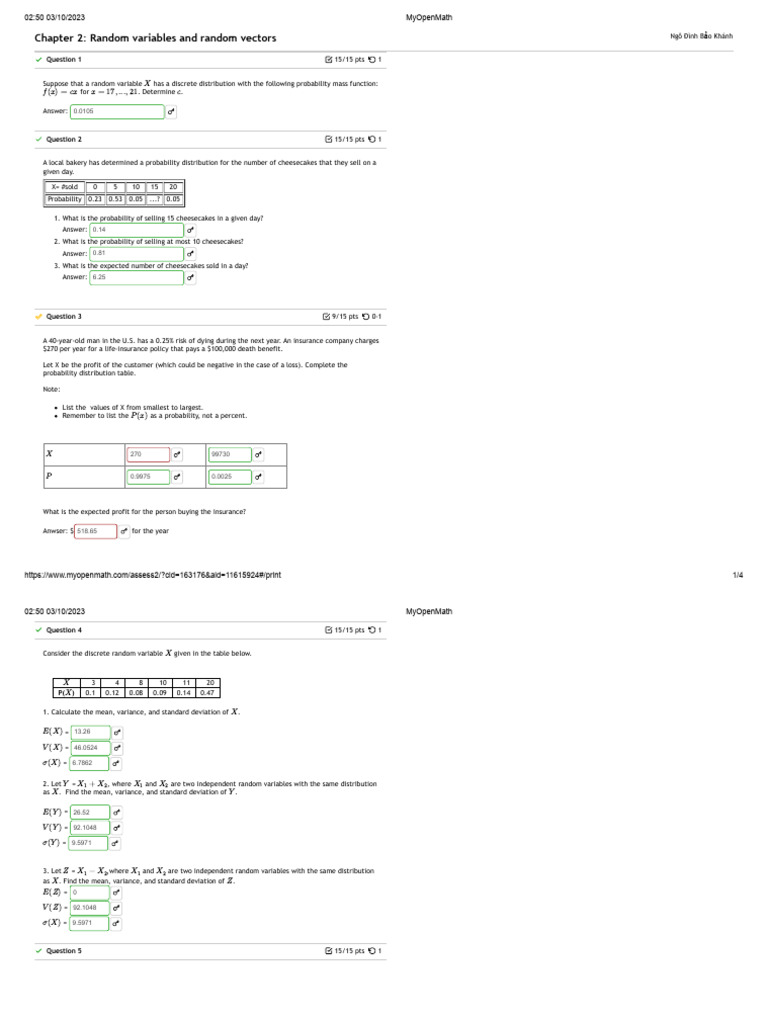 Prob Chap2 | PDF | Probability Distribution | Variance