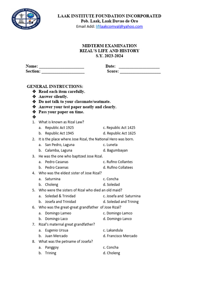 Midterm Exam | PDF | Philippines