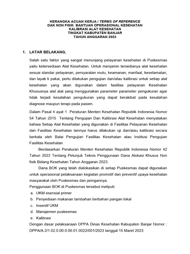 Kak Kalibrasi Alkes 2023 | PDF