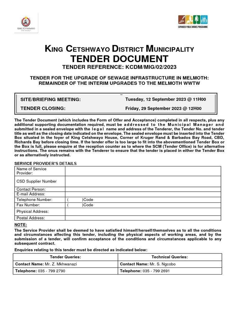 KCDM - MIG.02.2023 Melmoth WWTW | PDF