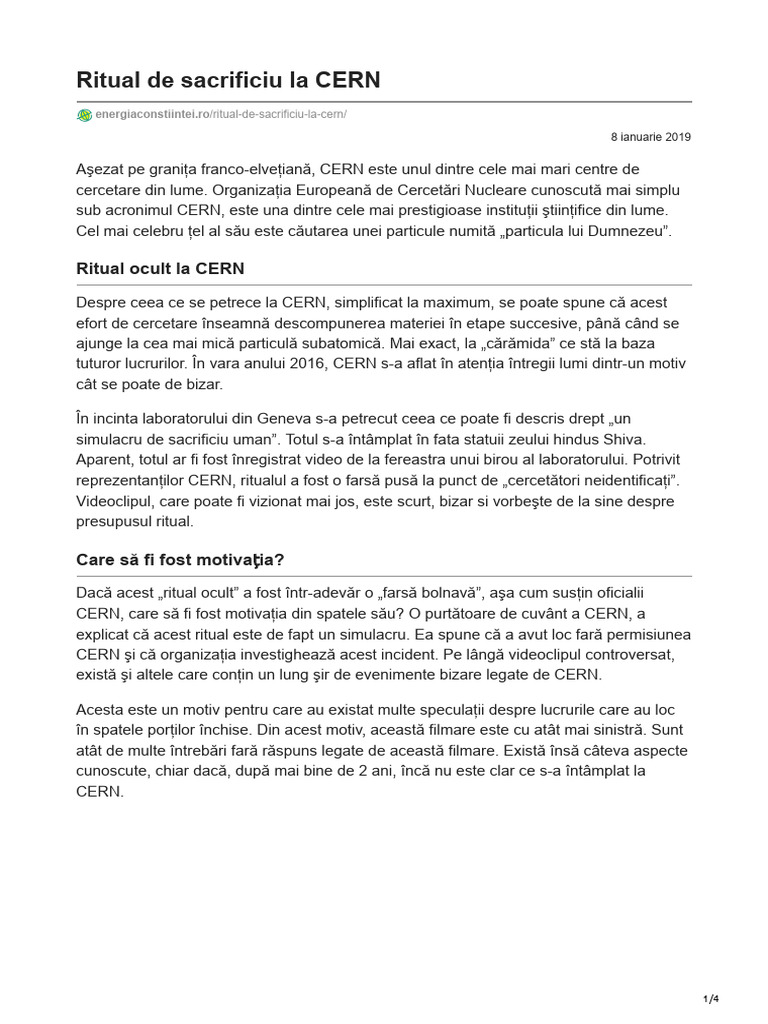 EnergiaConstiintei - Ro - Ritual de Sacrificiu La CERN | PDF