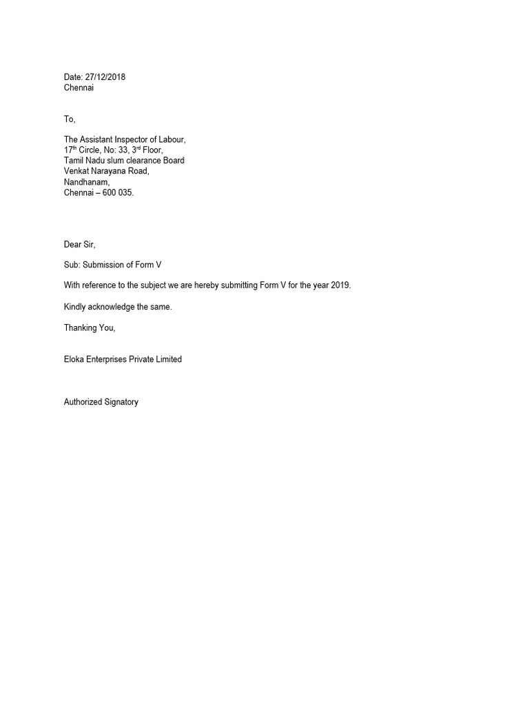 Form V Covering Letter | PDF