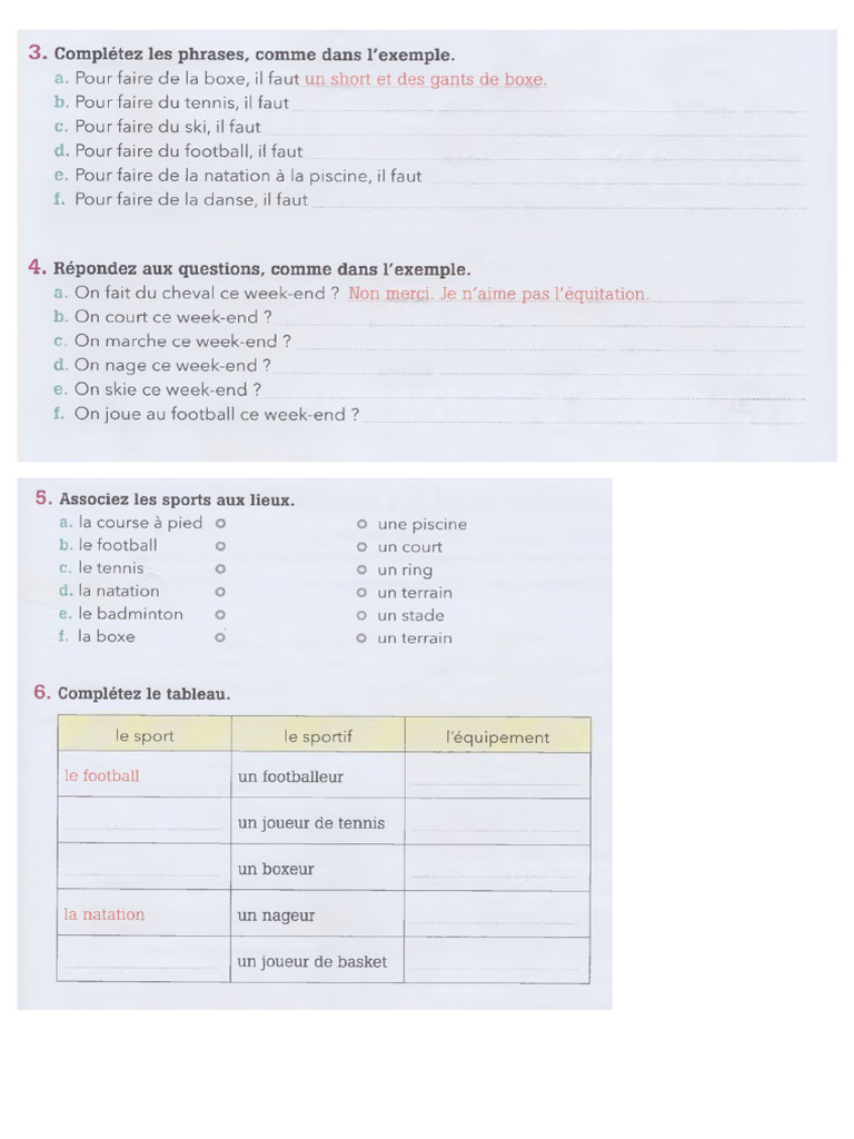 Vocabulaire Sport - Exercices | PDF