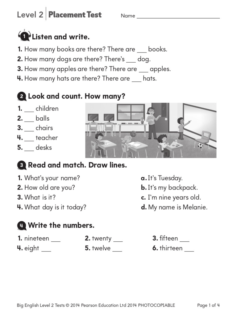 Level 2 English Placement Test | PDF