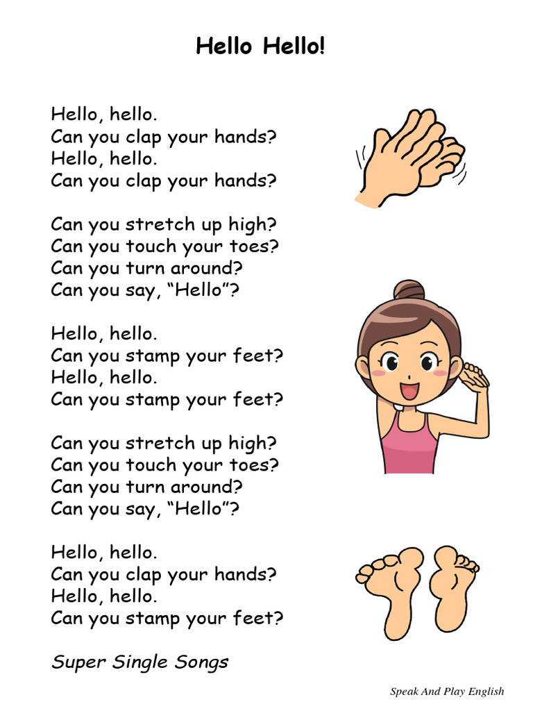 Hello Hello Super Simple Songs Lyrics Words Download | PDF