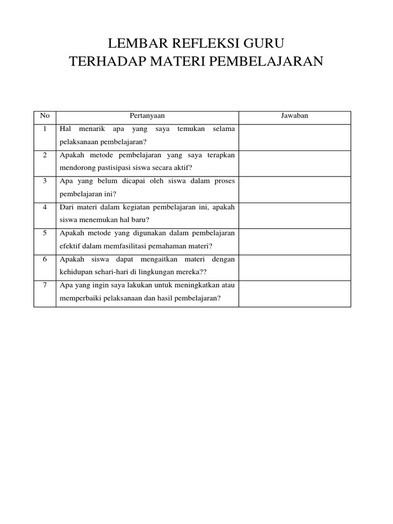 Lembar Refleksi Guru | PDF