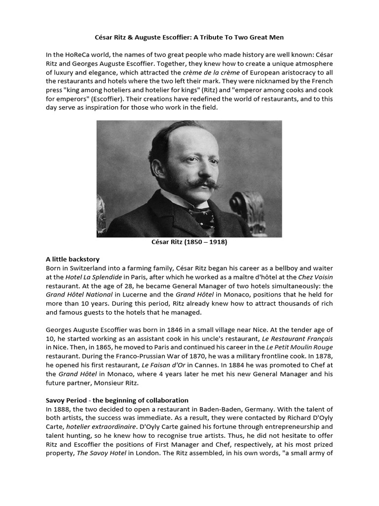 César Ritz & Auguste Escoffier | PDF