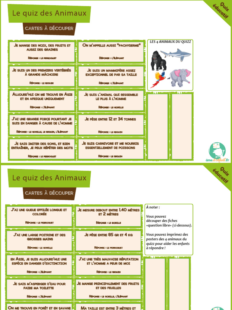 Quiz-des-animaux-cartes-à-découper | PDF