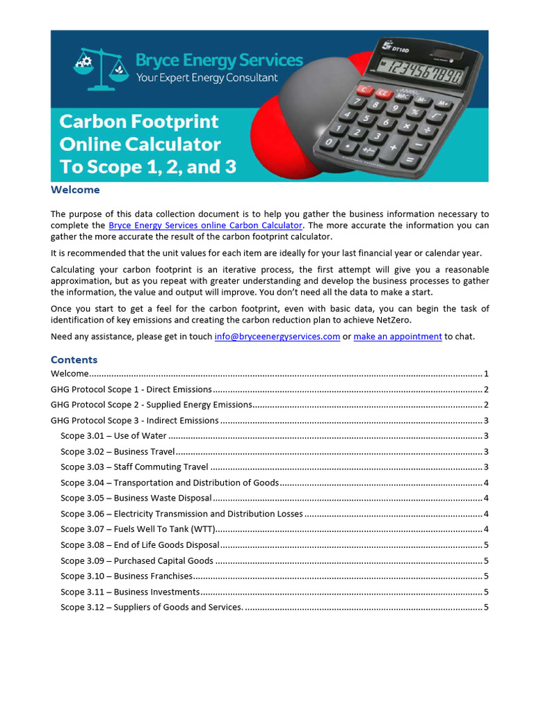 Data Required For Carbon Footprint Calculator | PDF