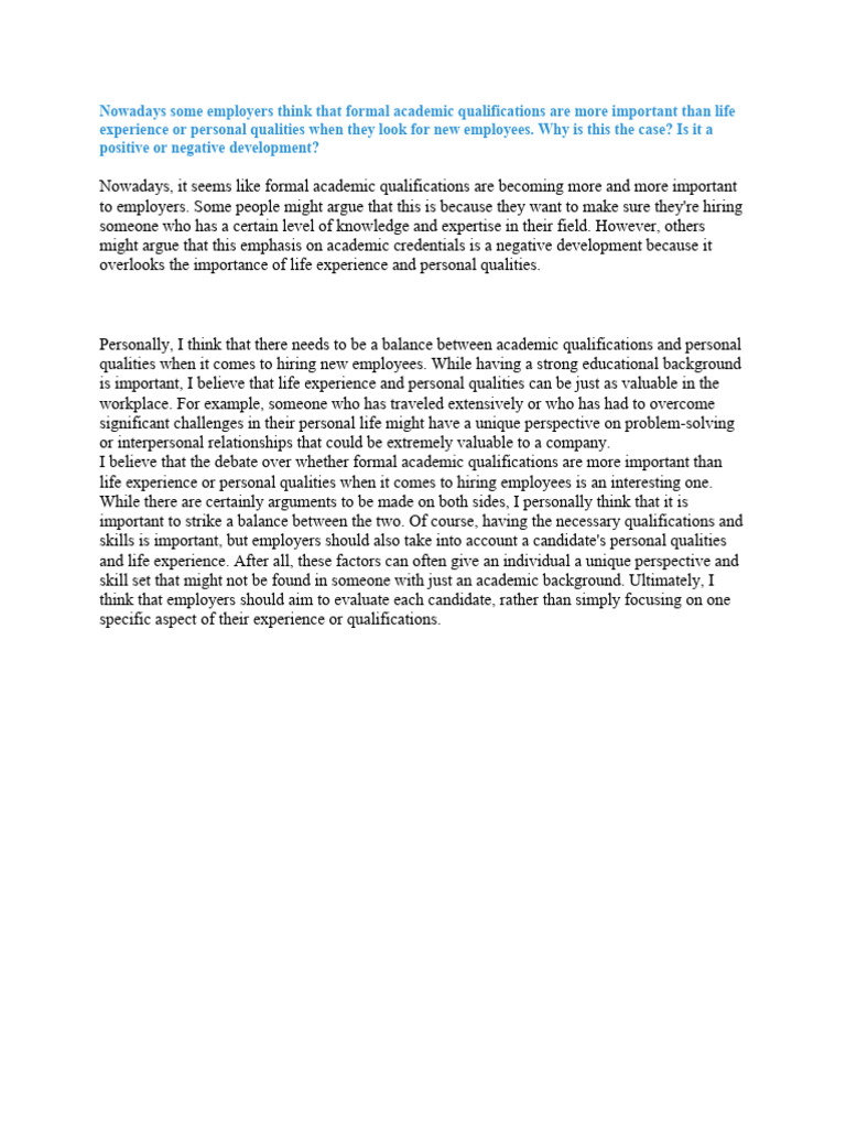 Balancing Academic and Life Experience in Hiring | PDF | Career ...