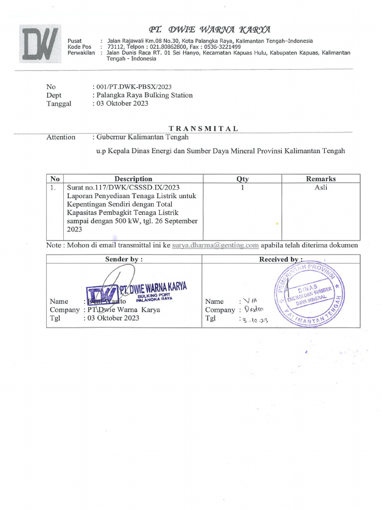 Transmital Surat Ke Dinas ESDM | PDF