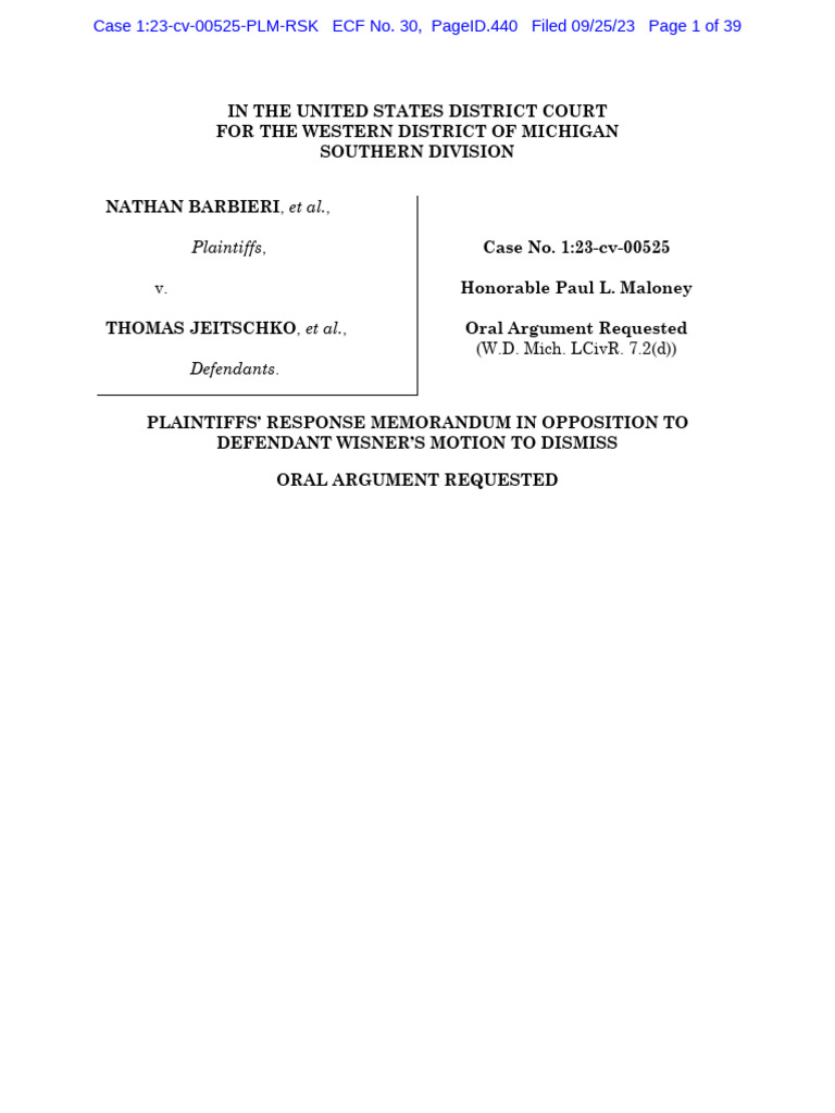 Opposition to Wisner's Dismissal Motion | PDF | Legal Remedy | Standing ...