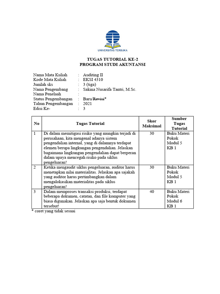 Tugas Tutorial Auditing II Akuntansi | PDF
