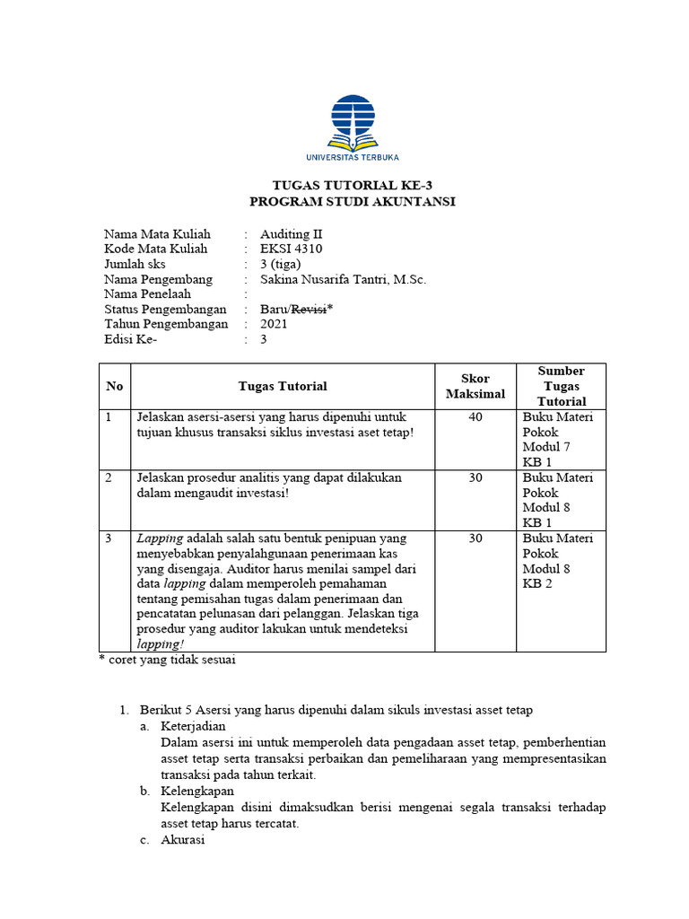 Tugas Tutorial Auditing II 2021 | PDF