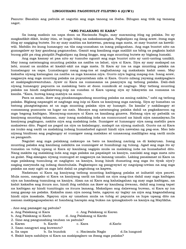 Filipino 6 Q1W2-Lingguhang Pagsusulit | PDF