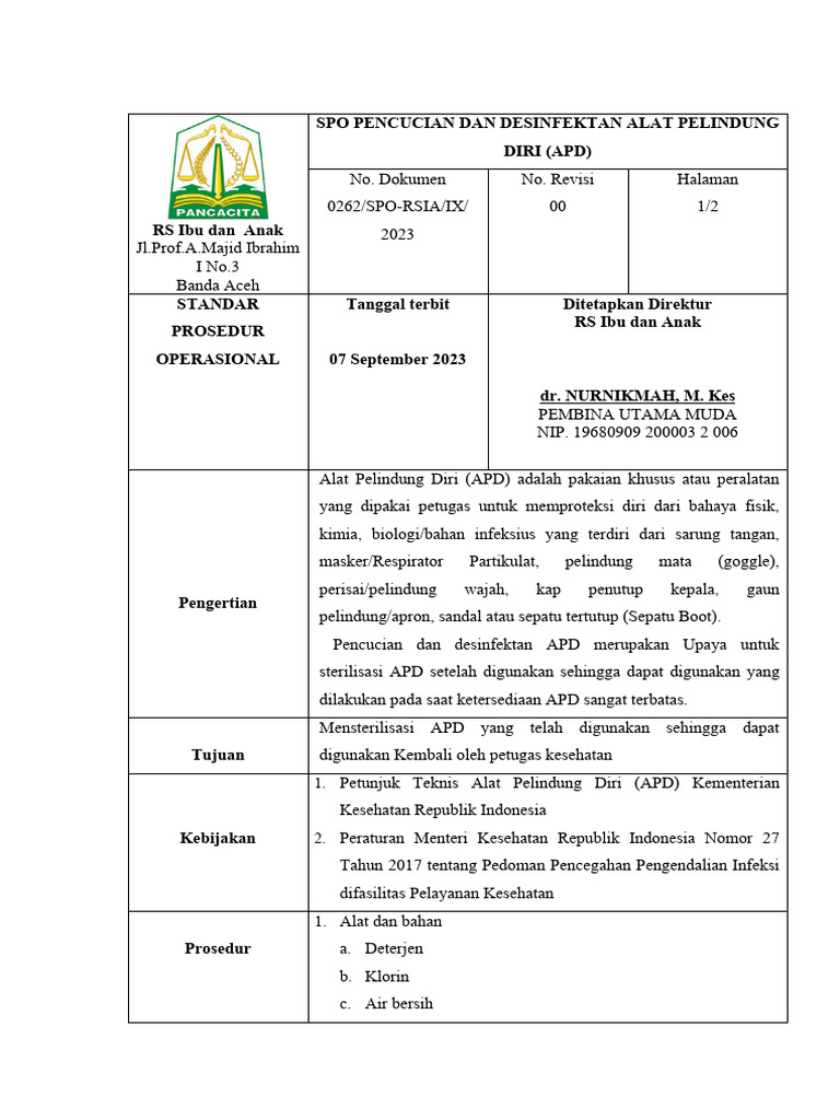 Spo Desinfeksi Apd 2023 | PDF