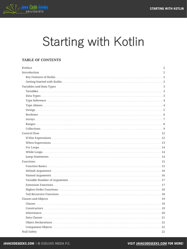 Starting With Kotlin Cheatsheet - W - Java131 | Download Free PDF ... Starting With Kotlin Cheatsheet - W - Java131 | Download Free PDF ...