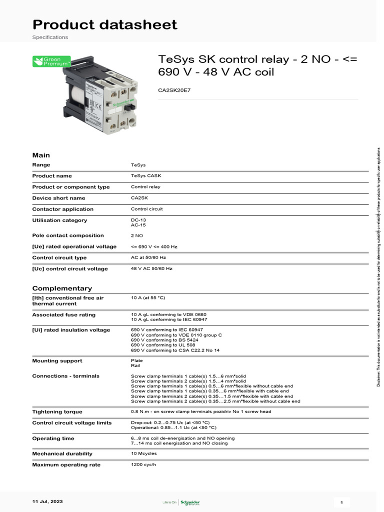 TeSys SK Control Relay Specs | PDF