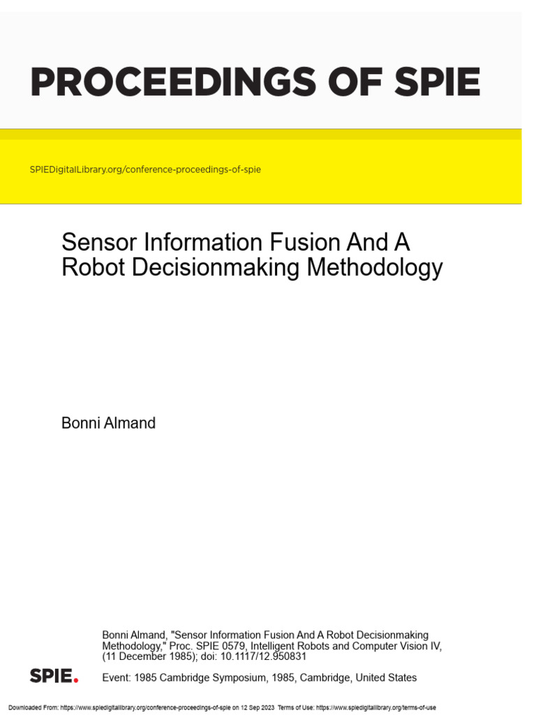 (1985) Sensor Information Fusion and A Robot Decisionmaking Methodology | PDF