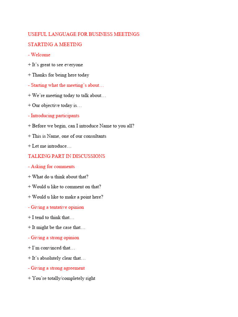 Useful Language For Business Meetings | PDF