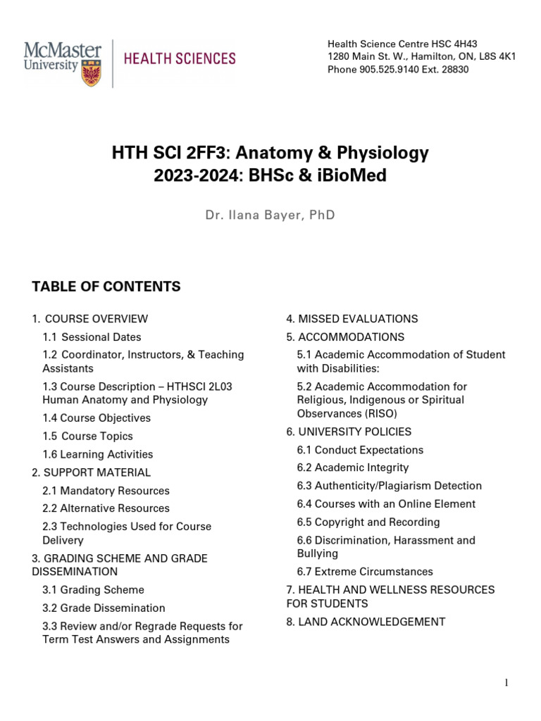 HTHSCI 2F03 - Human Physiology and Anatomy II | PDF | Self-Improvement ...