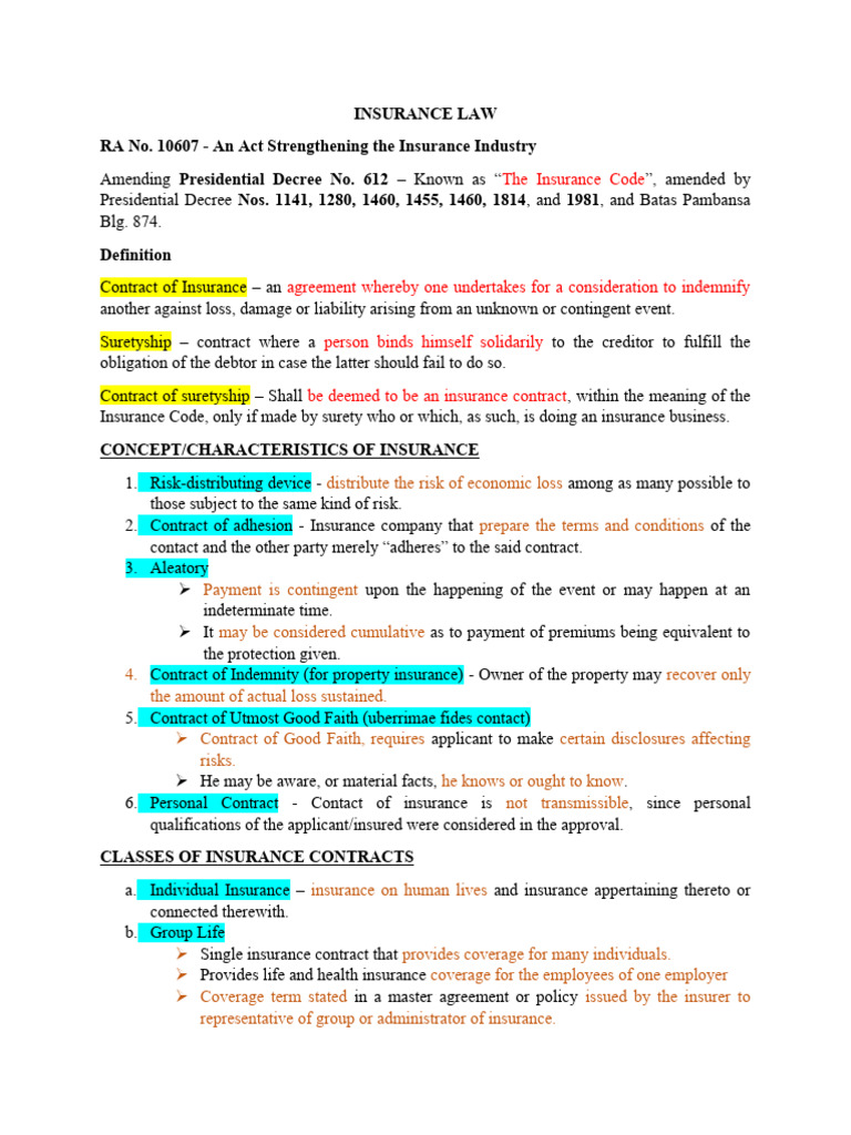 Overview of Insurance Law and Contracts | PDF | Finance & Money ...