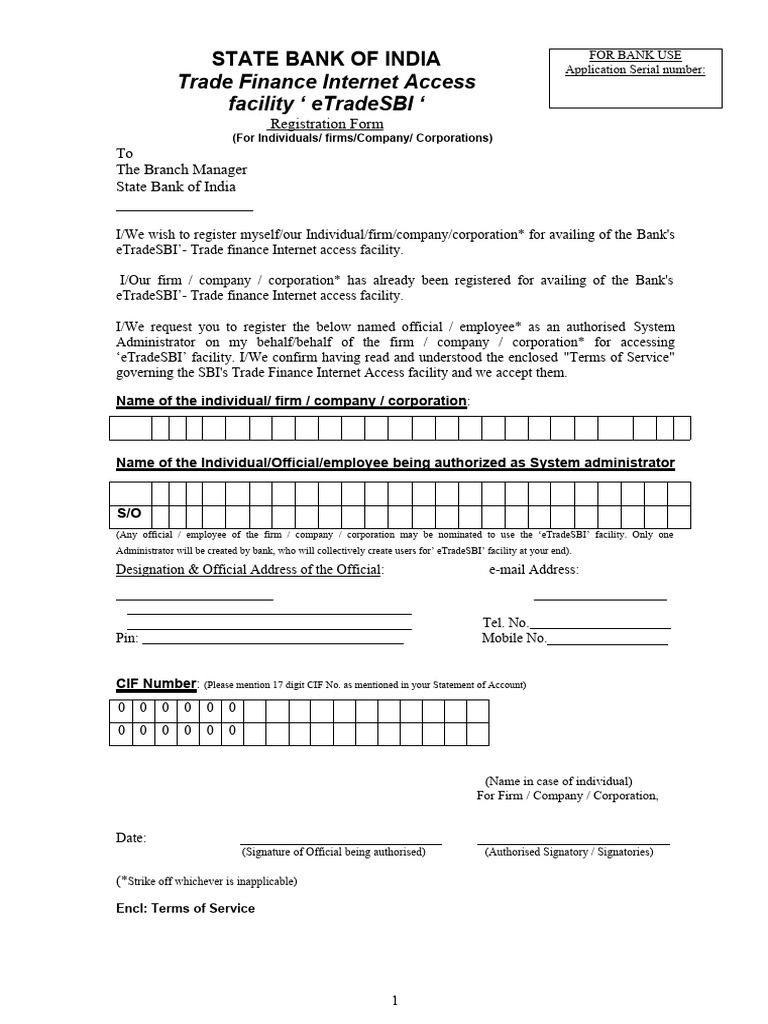 eTradeSBI Registration Form Guide | PDF | Business | Finance & Money ...