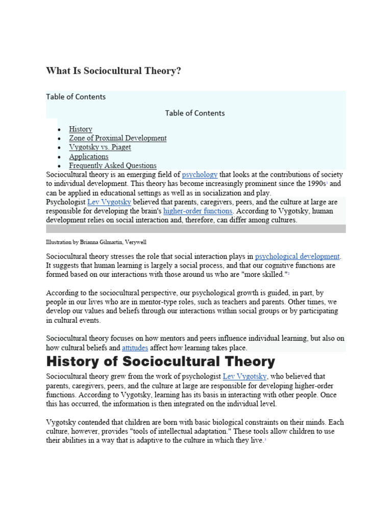 Lev Vygotsky Socio-cultural Theory | PDF