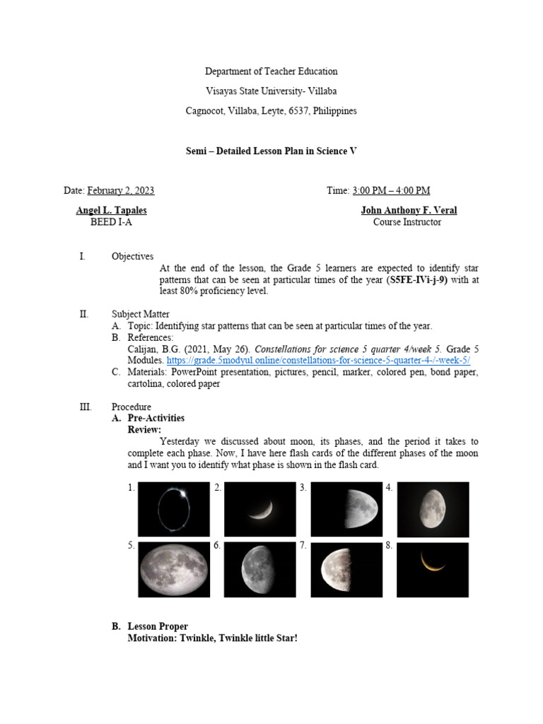 Angel Lesson Plan | PDF | Constellation | Lesson Plan