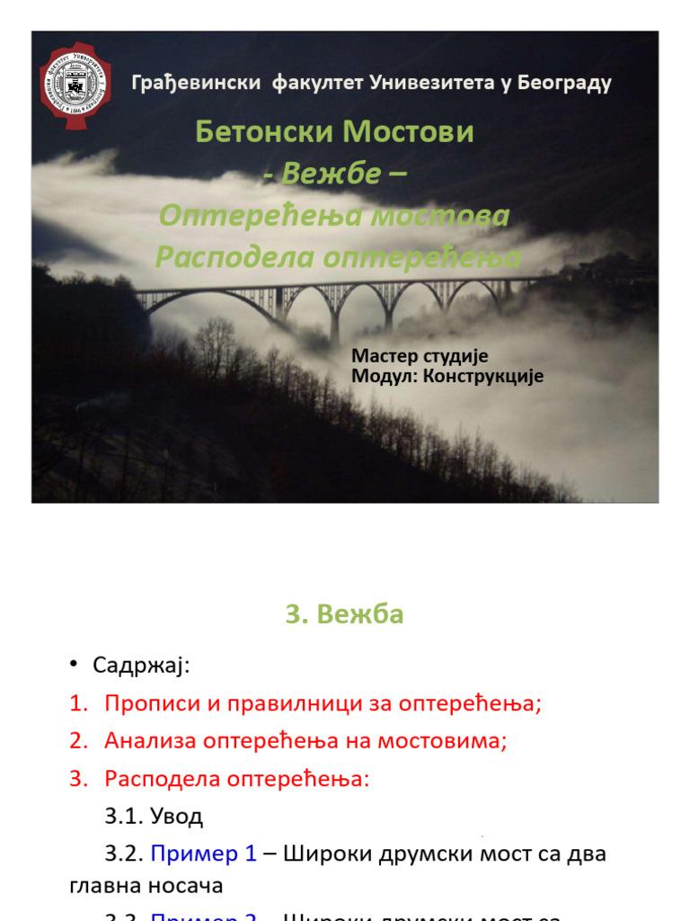 Vezbe - 3 - Opterecenja Mostova. Raspodela Opterecenja | PDF