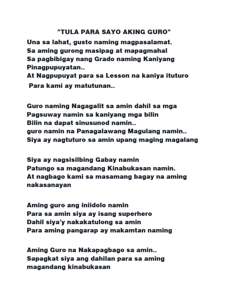 Tula Para Sayo Aking Guro | PDF