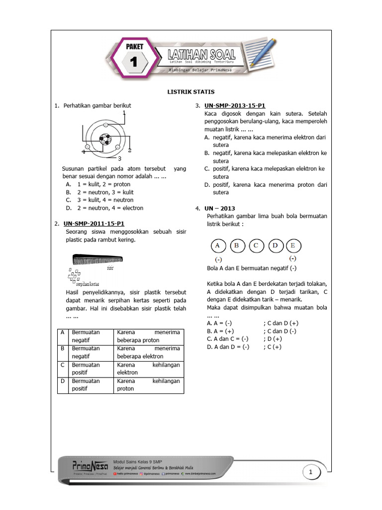 IPA BAB 5 LATIHAN SOAL 1 LISTRIK STATIS | PDF
