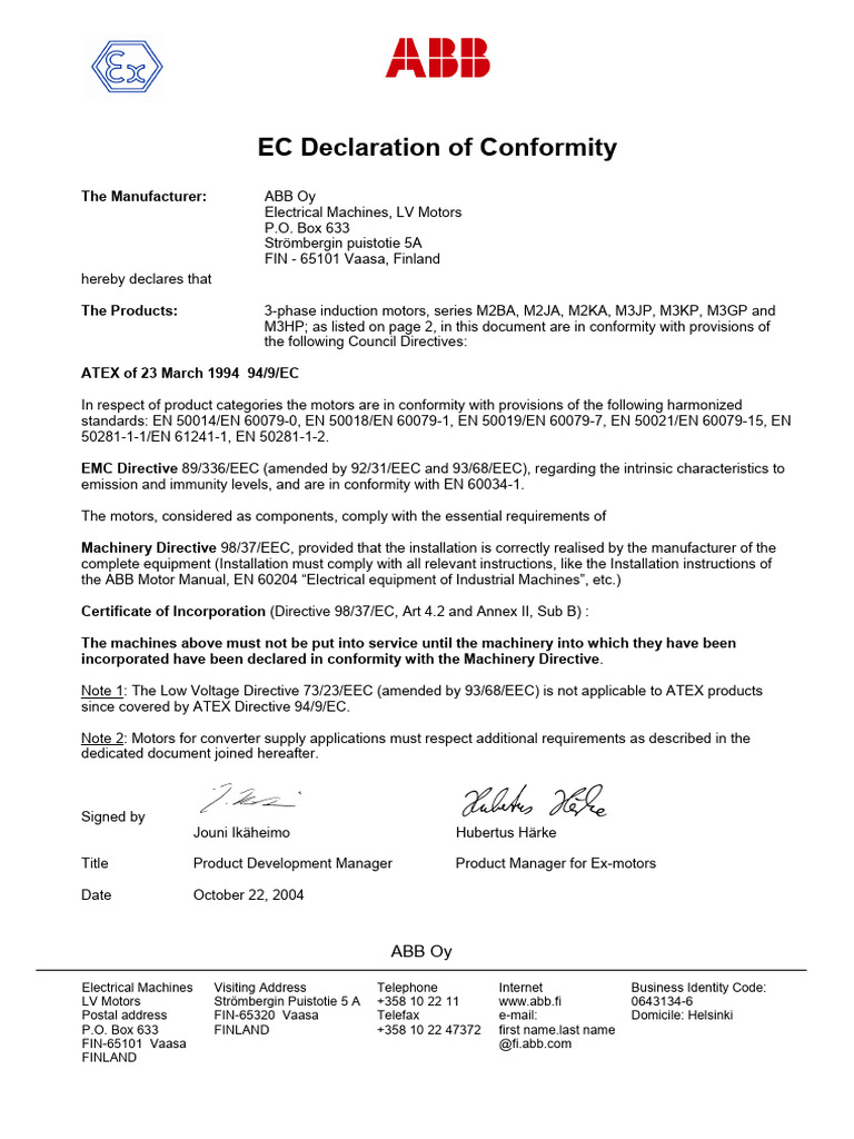 ABB Certificates ECEx - FIMOT 20041022 GB | PDF