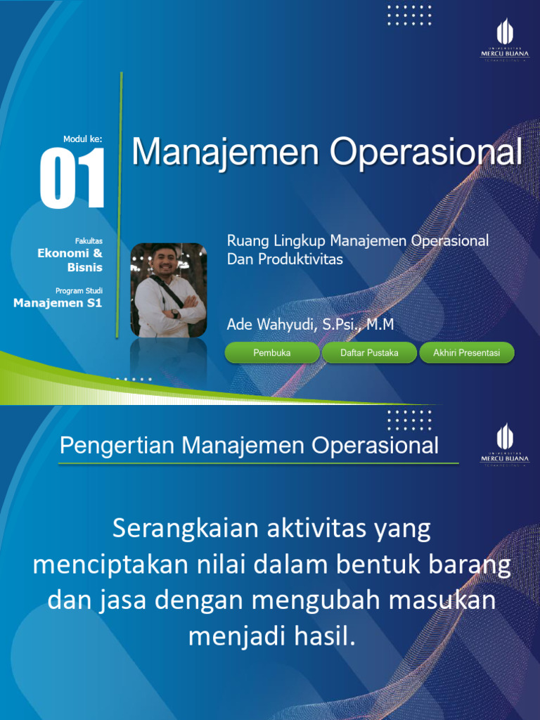 Modul PPT TM - 1 Ruang Lingkup Manajemen Operasional Dan Produktivitas | PDF