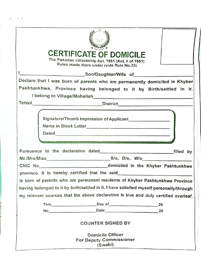 KPK Domicile Form Download PDF Online | PDF