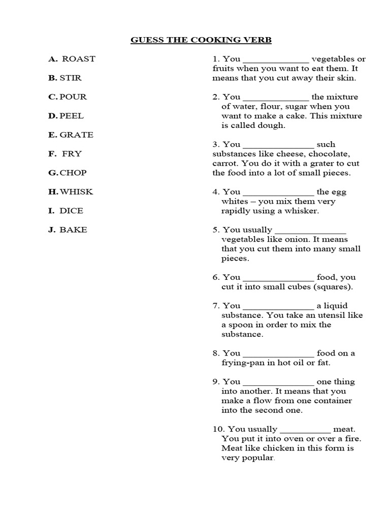 Guess The Cooking Verb | PDF