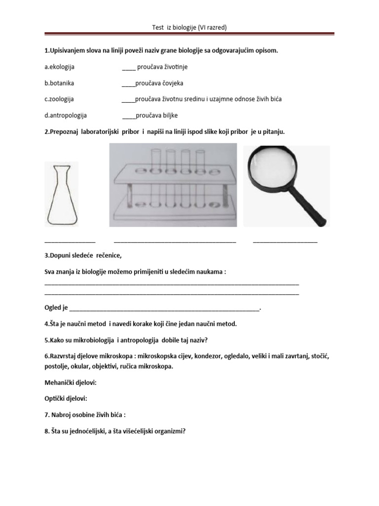 Test Iz Biologije 6 Razred | PDF