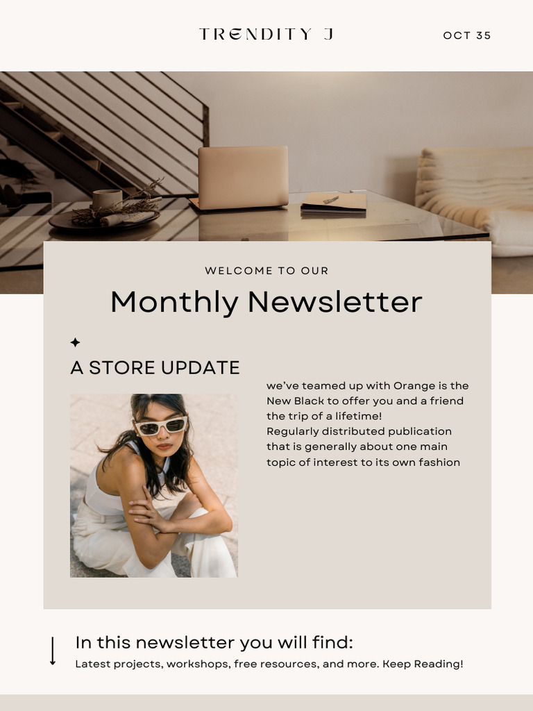 Beige Aesthetic Marketing Studio Monthly Newsletter | PDF