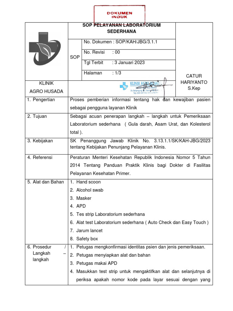 SOP Pelayanan Laboratorium Sederhana | PDF | Sains & Matematika