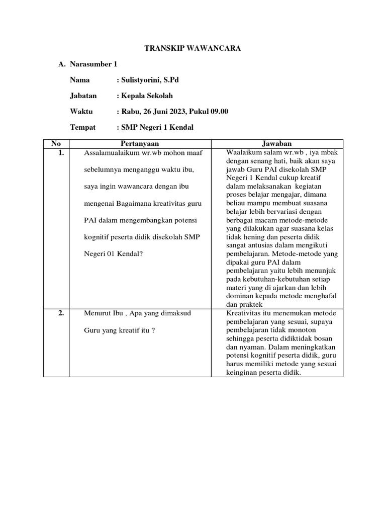 Transkip Wawancara | PDF
