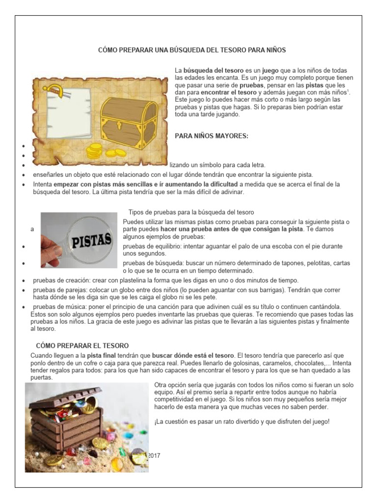 CÓMO PREPARAR UNA BÚSQUEDA DEL TESORO PARA NIÑOS | PDF