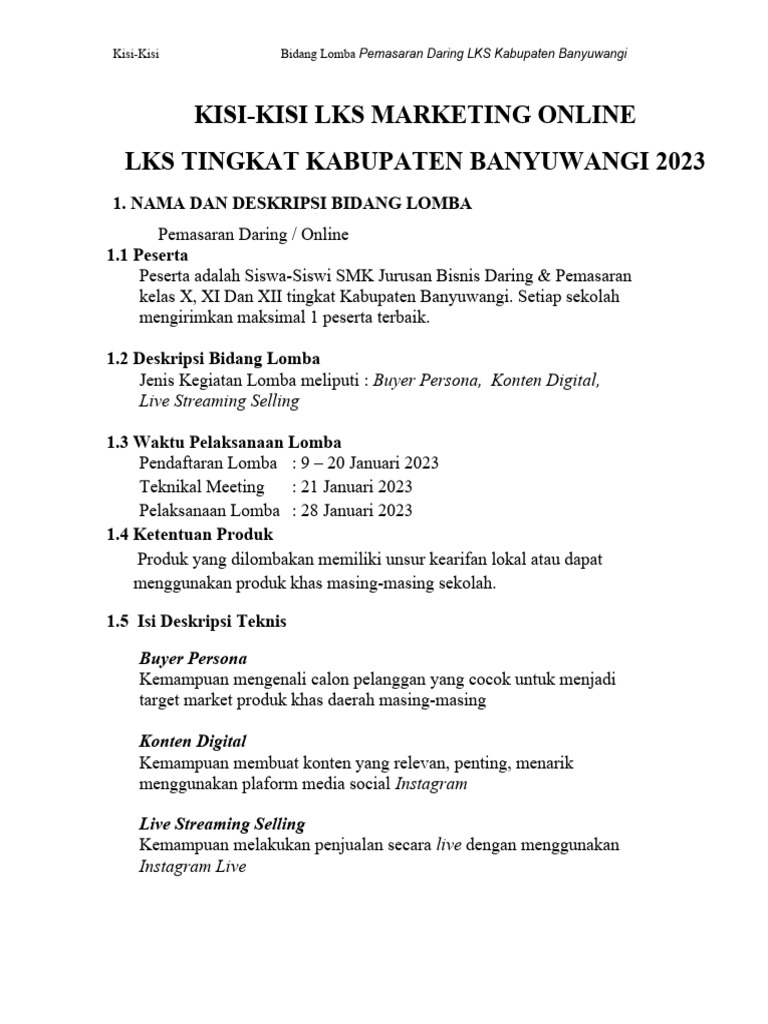 Kisi-Kisi Lks Bwi 2023 | PDF