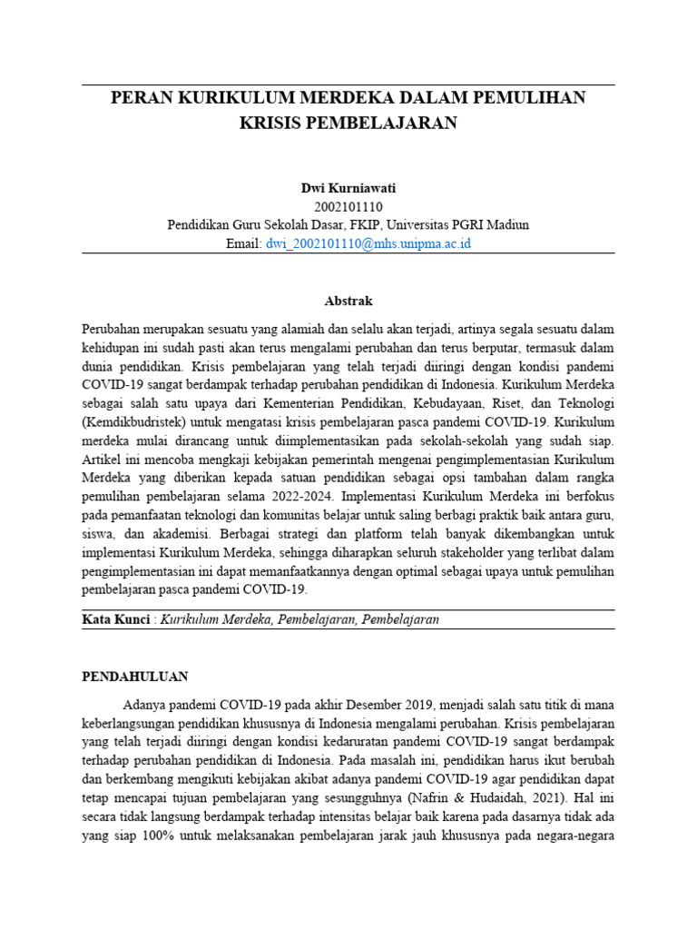 Artikel Kurikulum Merdeka Dwi Kurniawati | PDF