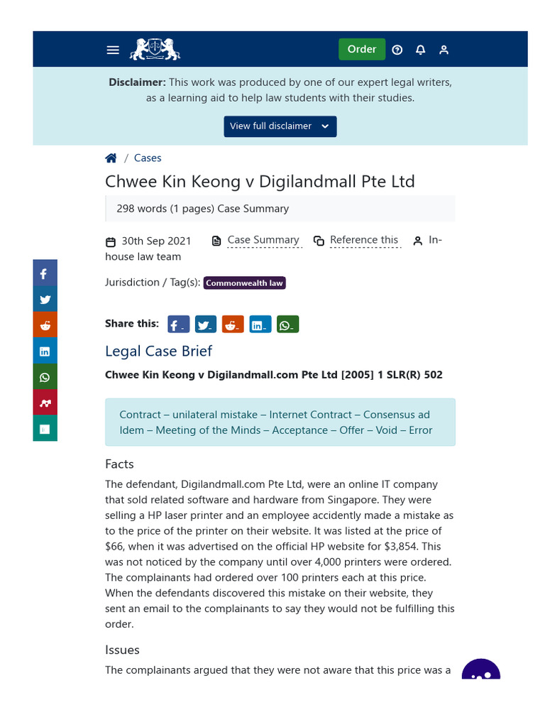 WWW Lawteacher Net Cases Chwee Kin Keong V Digilandmall PHP - Fbclid ...
