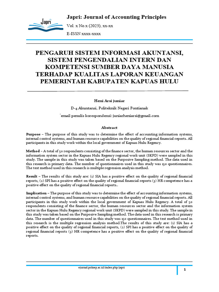 ARTIKEL PENELITIAN (Heni Arsi Juniar) - (4201914165) | PDF