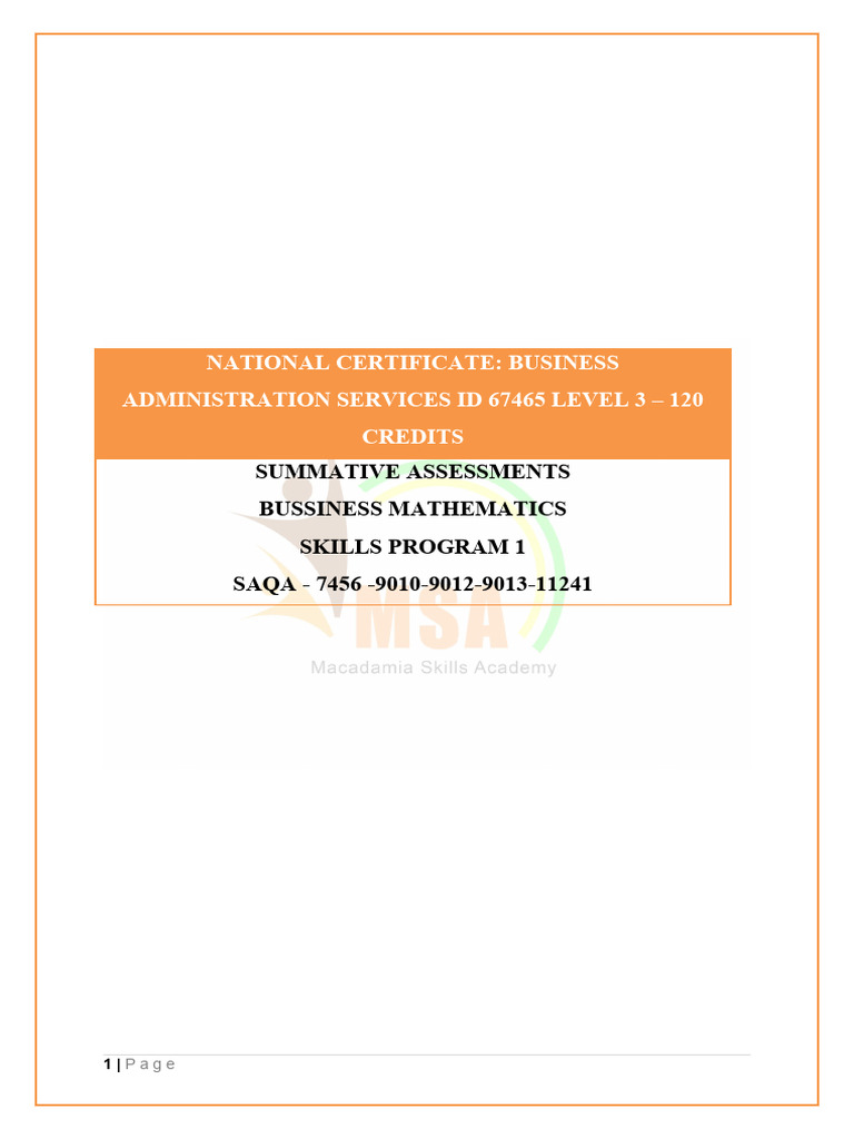 SAQA - 7456 - 9010-9012-9013-11241 - Summative Assessments | PDF | Finance & Money Management