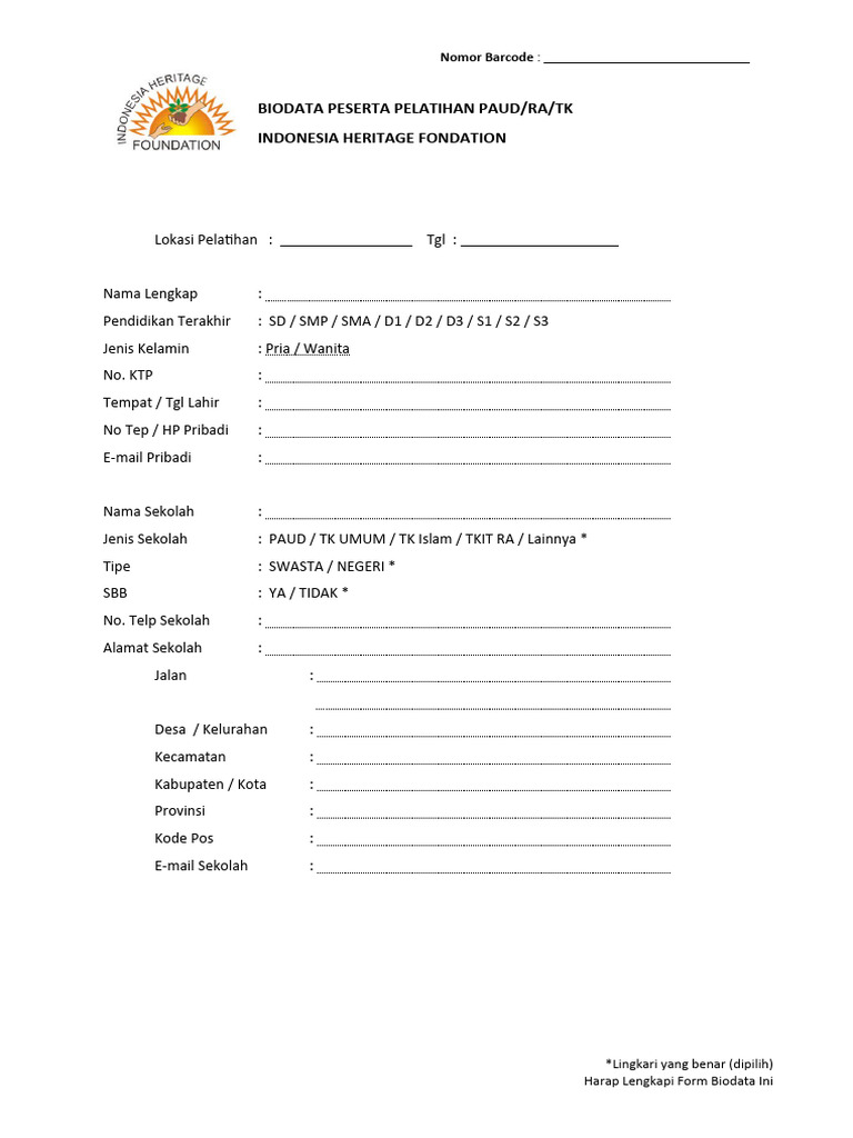 Form Biodata Pa | PDF