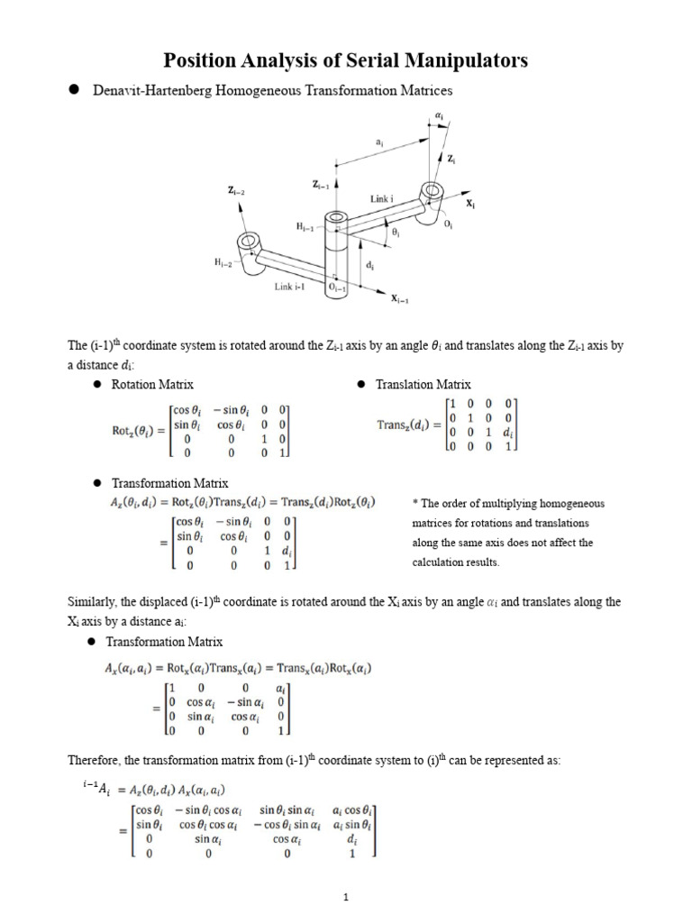 02 - Position Analysis of Serial Manipulators | PDF | Matrix (Mathematics) | Coordinate System