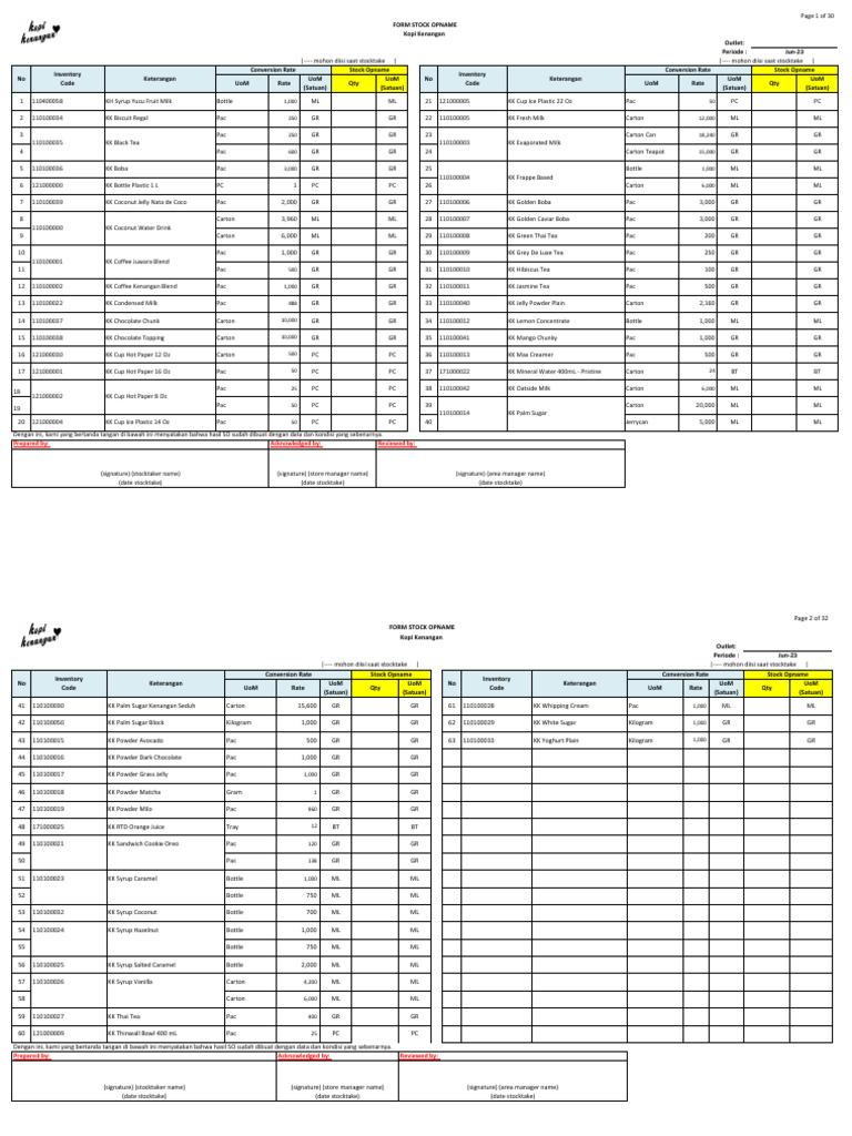 Blank Form Stock Opname Jun 23 | PDF