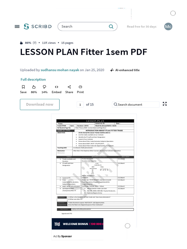 Fitter Trade Lesson Plan Overview | PDF | Business